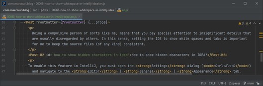 How to show whitespace in IntelliJ IDEA - Marc Nuri
